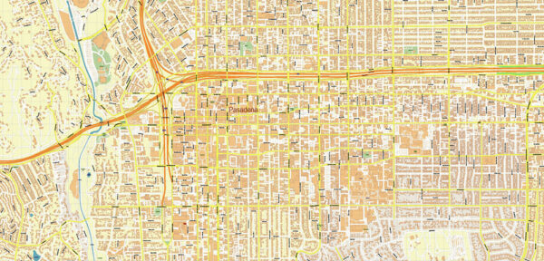 Pasadena California US Map Vector City Plan High Detailed Street Map ...