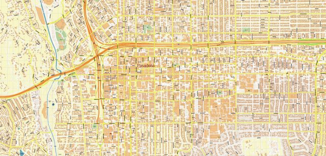 Pasadena California US Map Vector City Plan High Detailed Street Map ...