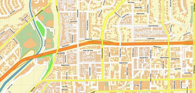 Pasadena California US Map Vector City Plan High Detailed Street Map ...