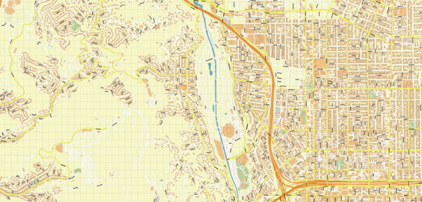 Pasadena California US PDF Vector Map: City Plan High Detailed Street ...