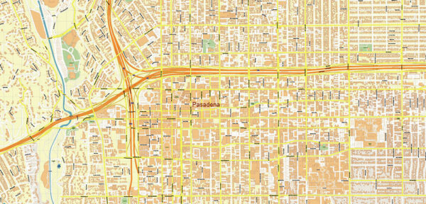 Pasadena California US Map Vector City Plan High Detailed Street Map ...