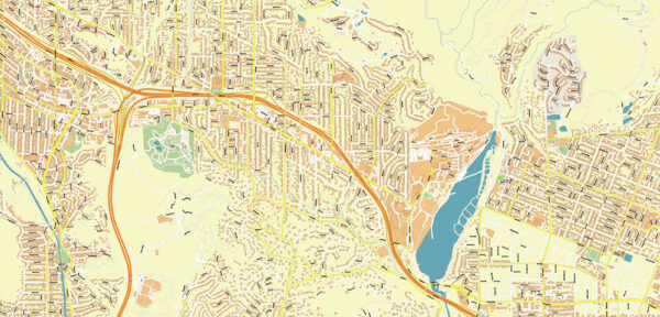 Pasadena California US PDF Vector Map: City Plan High Detailed Street ...