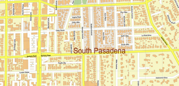 Pasadena California US Map Vector City Plan High Detailed Street Map ...