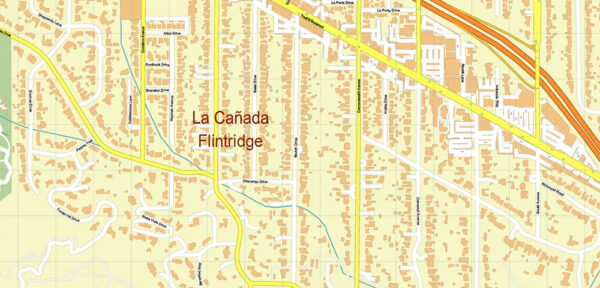 Pasadena California US Map Vector City Plan High Detailed Street Map ...