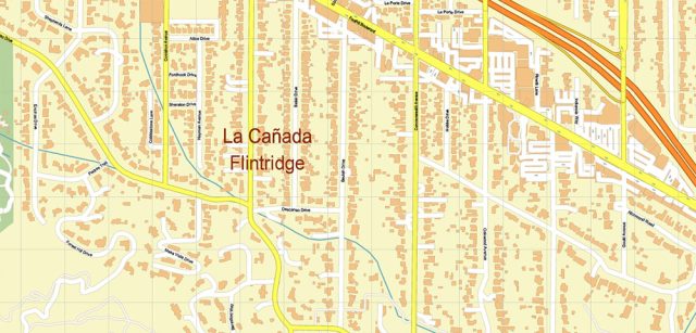 Pasadena California US Map Vector City Plan High Detailed Street Map ...