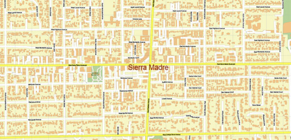 Pasadena California US Map Vector City Plan High Detailed Street Map ...