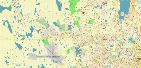 Worcester Massachusetts US Vector Map: High Detailed Street Map ...