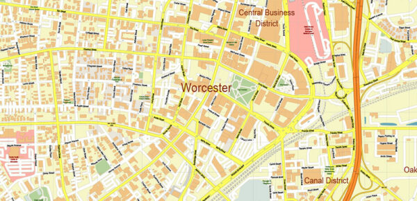 Worcester Massachusetts US Vector Map: High Detailed Street Map ...