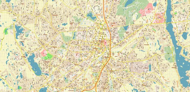 Worcester Massachusetts US PDF Vector Map: High Detailed Street Map ...