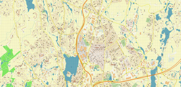 Worcester Massachusetts US PDF Vector Map: High Detailed Street Map ...