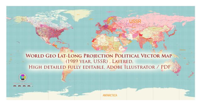_World Lambert Cylindrical Equal-Area Projection Political Vector Map ...