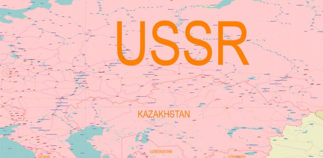 World Geo Lat-Long Projection Political Vector Map (1989 year, USSR ...