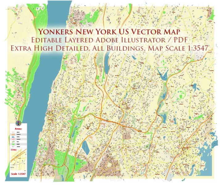 Yonkers New York US PDF Vector Map: High Detailed Street Map editable ...