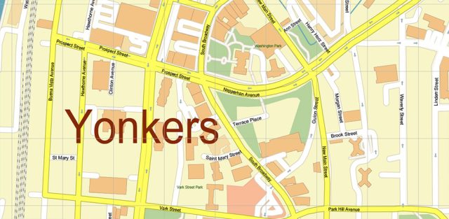 Yonkers New York US Vector Map: High Detailed Street Map editable Adobe ...