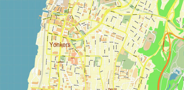 Yonkers New York US PDF Vector Map: High Detailed Street Map editable ...