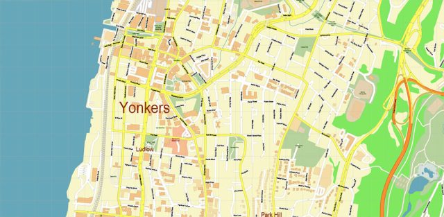 Yonkers New York US Vector Map: High Detailed Street Map editable Adobe ...