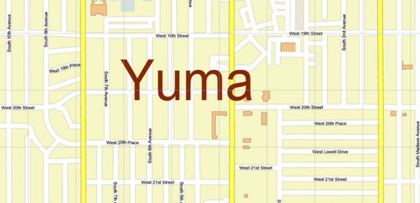 Yuma Arizona US PDF Vector Map: City Plan High Detailed Street Map ...
