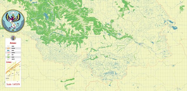 Altay Republic Russia PDF Vector Map: Detailed Road Map editable Adobe ...