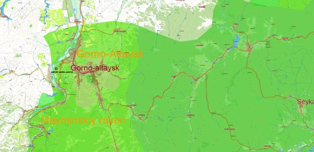 Altay Republic Russia complete relief topo Map Vector Extra High ...
