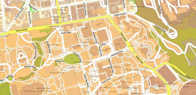 Berkeley University California US PDF Vector Map: Extra High Detailed ...