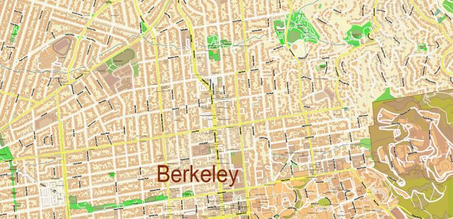 Berkeley University California US Map Vector Extra High Detailed Street ...