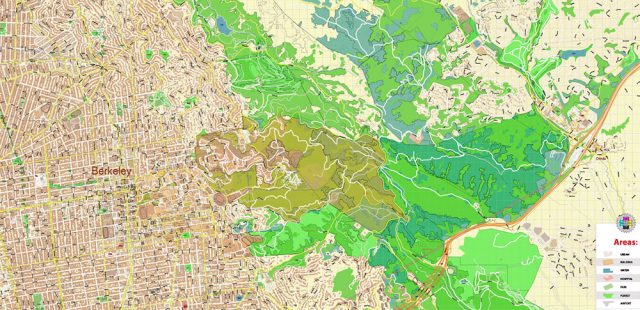 Berkeley University California US Map Vector Extra High Detailed Street ...