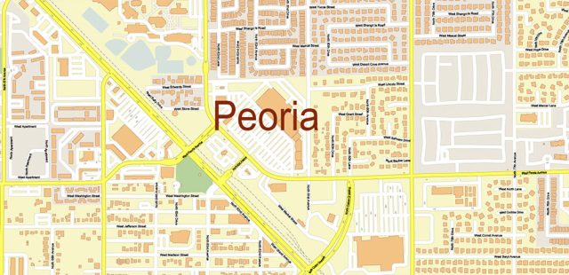 Glendale + Peoria + Surprise Arizona US Map Vector Extra High Detailed ...
