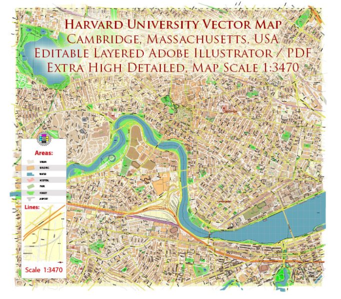 Harvard University Massachusetts US Map Vector Extra High Detailed ...