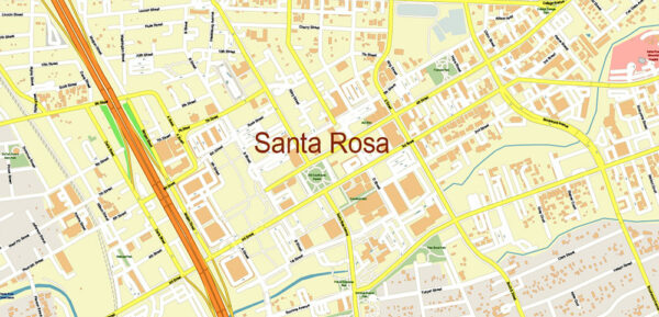 Santa Rosa California US PDF Vector Map: Extra High Detailed Street Map ...