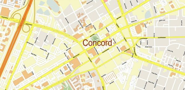 Concord California US PDF Vector Map: Extra High Detailed Street Map ...