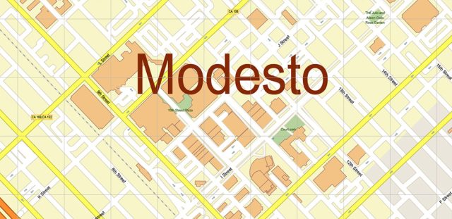 Modesto California US Map Vector Extra High Detailed Street Map ...