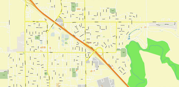 Modesto California US Map Vector Extra High Detailed Street Map ...