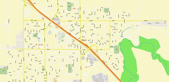 Modesto California US Map Vector Extra High Detailed Street Map ...