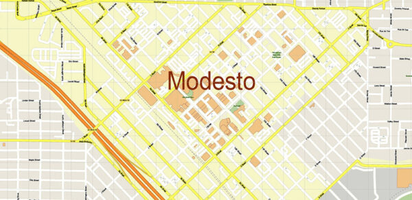 Modesto California US Map Vector Extra High Detailed Street Map ...