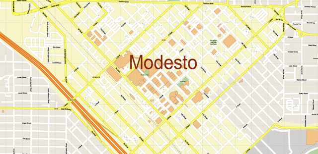 Modesto California US Map Vector Extra High Detailed Street Map ...