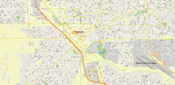Modesto California US Map Vector Extra High Detailed Street Map ...