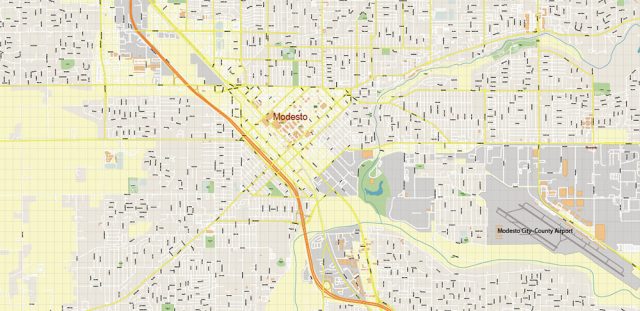 Modesto California US Map Vector Extra High Detailed Street Map ...