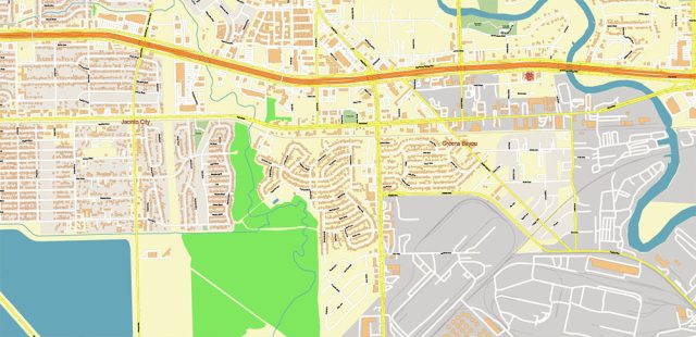 Pasadena Texas US Map Vector Extra High Detailed Street Map editable ...