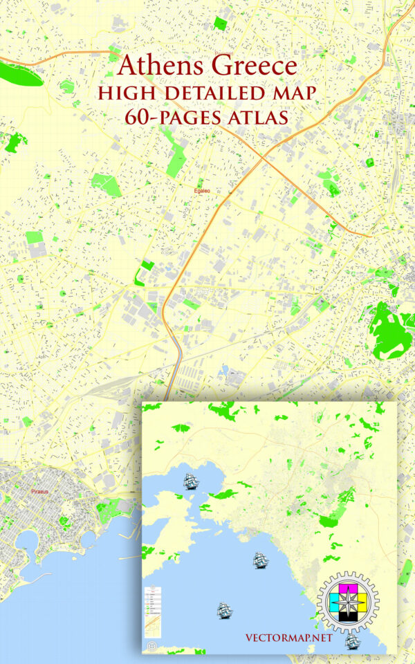 Athens Greece Tourist Map multi-page atlas, contains 60 pages vector ...