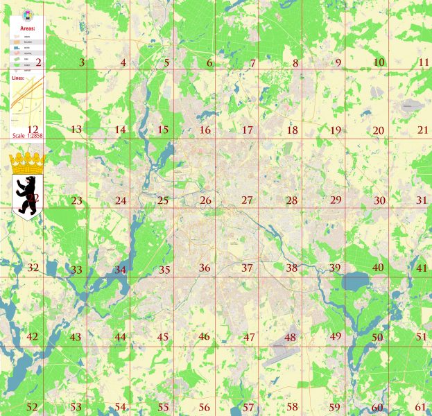 Berlin Map Vector Germany printable street map in 4 parts City Plan ...