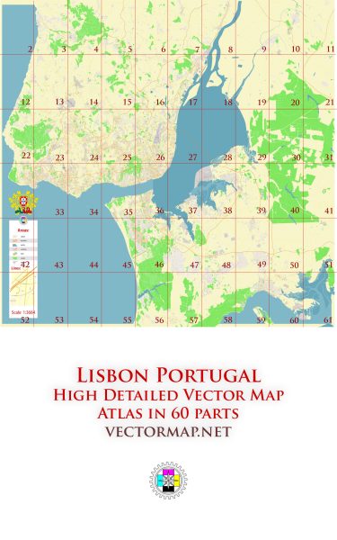 Lisbon Portugal Tourist Map multi-page atlas, contains 60 pages vector ...
