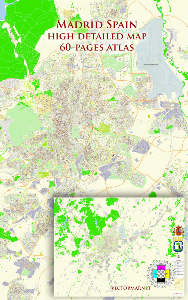 Madrid Spain Tourist Map multi-page atlas, contains 60 pages vector PDF ...