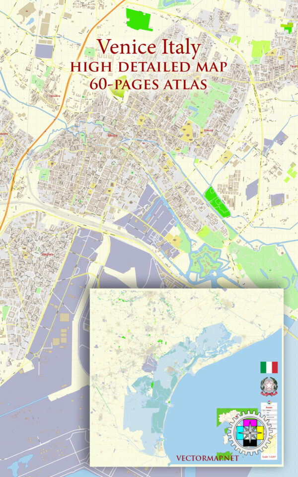Venice Italy Tourist Map multi-page atlas, contains 60 pages vector PDF ...