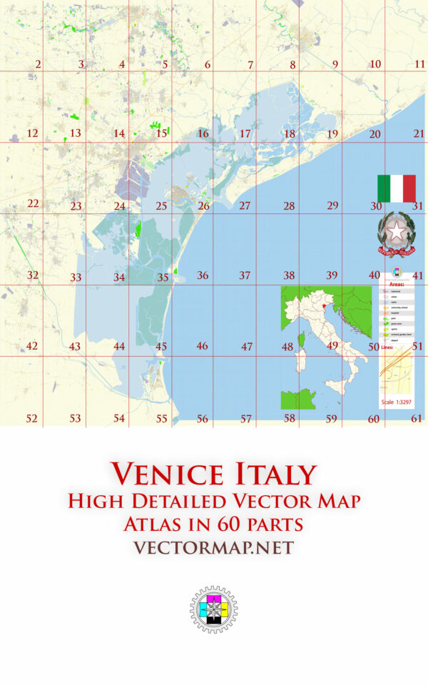 Venice Italy Tourist Map multi-page atlas, contains 60 pages vector PDF ...