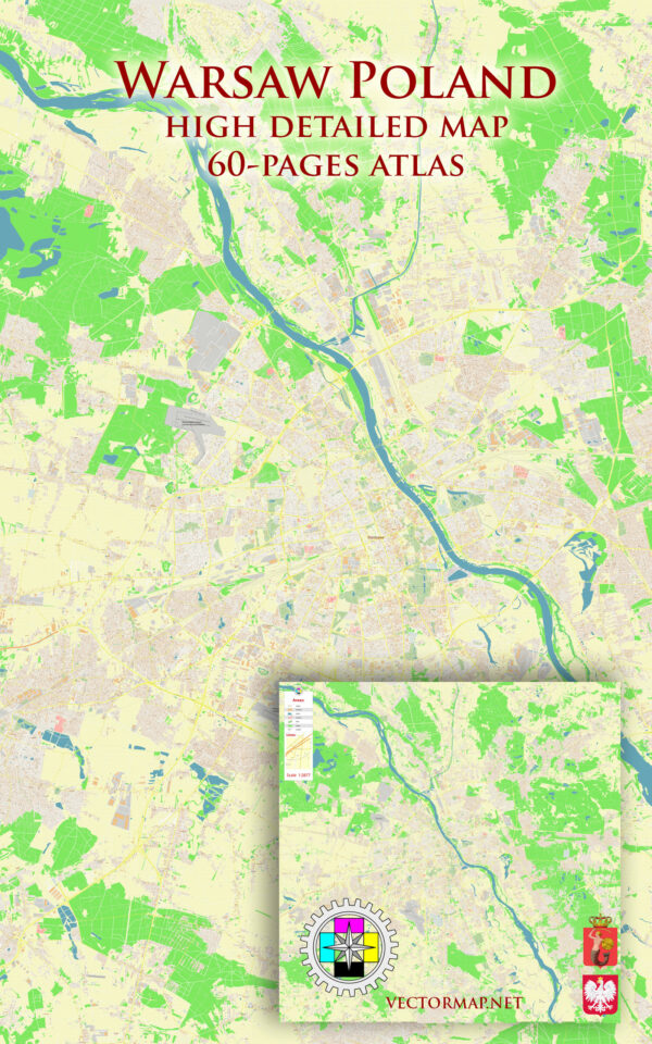 Warsaw Poland Tourist Map multi-page atlas, contains 60 pages vector ...