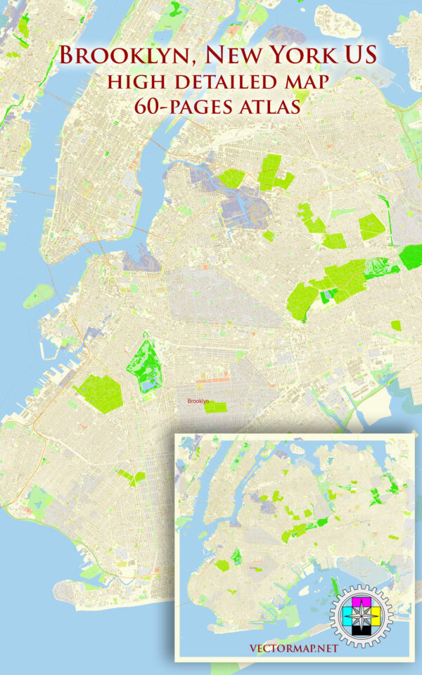 Brooklyn New York City US Tourist Map multi-page atlas, contains 60 ...