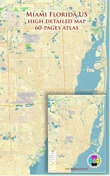 Miami Florida US Tourist Map multi-page atlas, contains 60 pages vector ...