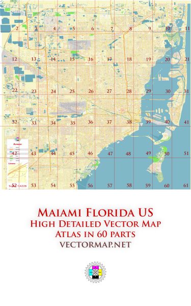 Miami Florida US Tourist Map multi-page atlas, contains 60 pages vector PDF – Maps in Vector ...