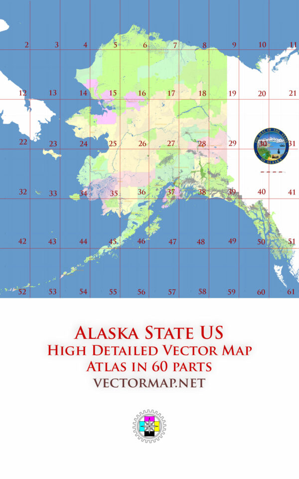 Alaska State US Tourist Map multi-page atlas, contains 60 pages vector ...