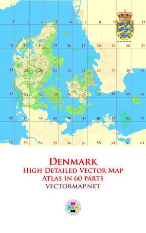 Denmark Tourist Map multi-page atlas, contains 60 pages vector PDF ...